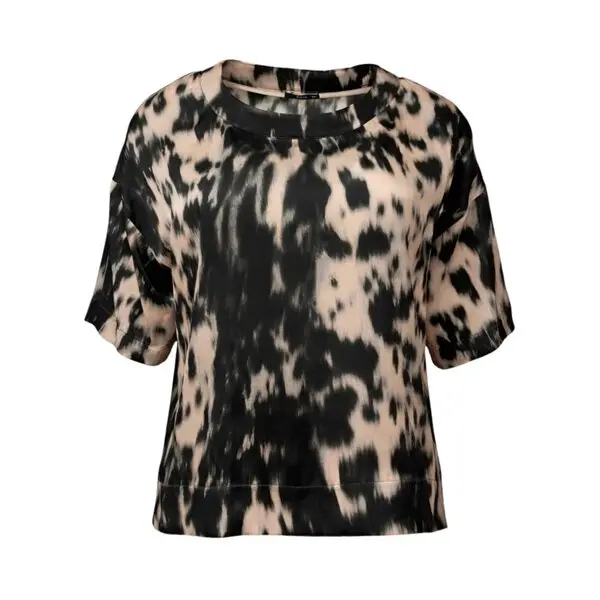 OH!ZUZA NIGHT&DAY Neutrals Echo Oversized Viscose Satin T-shirt – Print - Black