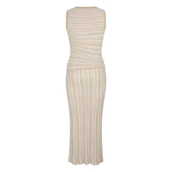 MODENAIRE Striped Ribbed Knit Set With Fitted Tank And Midi Skirt - Orange