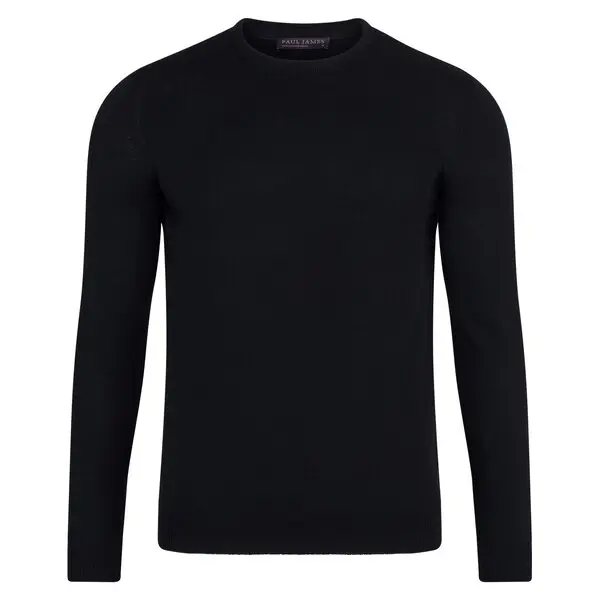 PAUL JAMES KNITWEAR Extra Fine Merino Wool Calington Crew Neck Jumper - Black