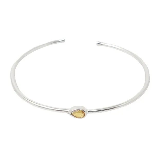 HARFI Minimalist Sterling Citrine November Birthstone Bangle Bracelet - Silver
