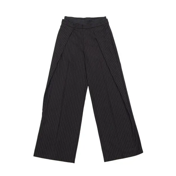 CIRCULAR PATH Satin Waistband Pinstripe Pant White - Black