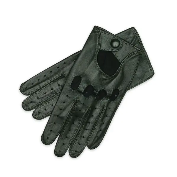 1861 GLOVE MANUFACTORY Rome Handsewn Lambskin Driving Gloves In Dark - Green