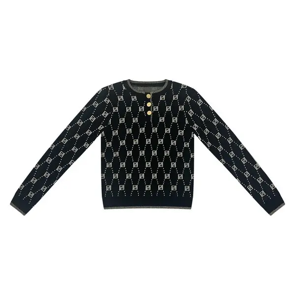 ROCH PEREL Monogrammed Gold Edged Sweater - Black