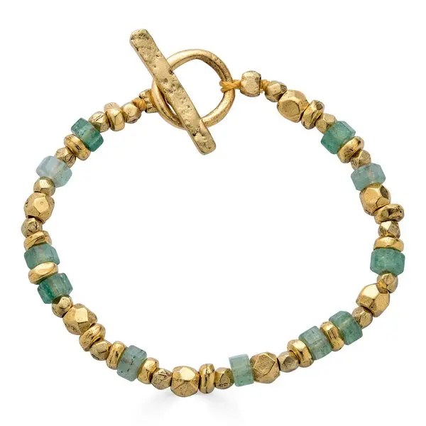 LONI PAUL JEWELRY Green / Gold Green Strawberry Quartz & Gold Bead Bracelet - Green/gold