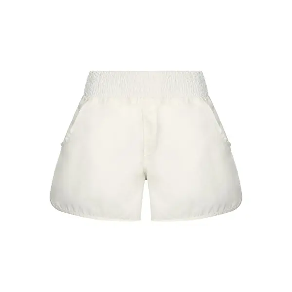 MONOSUIT Cotton Mid-thigh Mid Rise Relaxed Fit Athletic Shorts Run - White