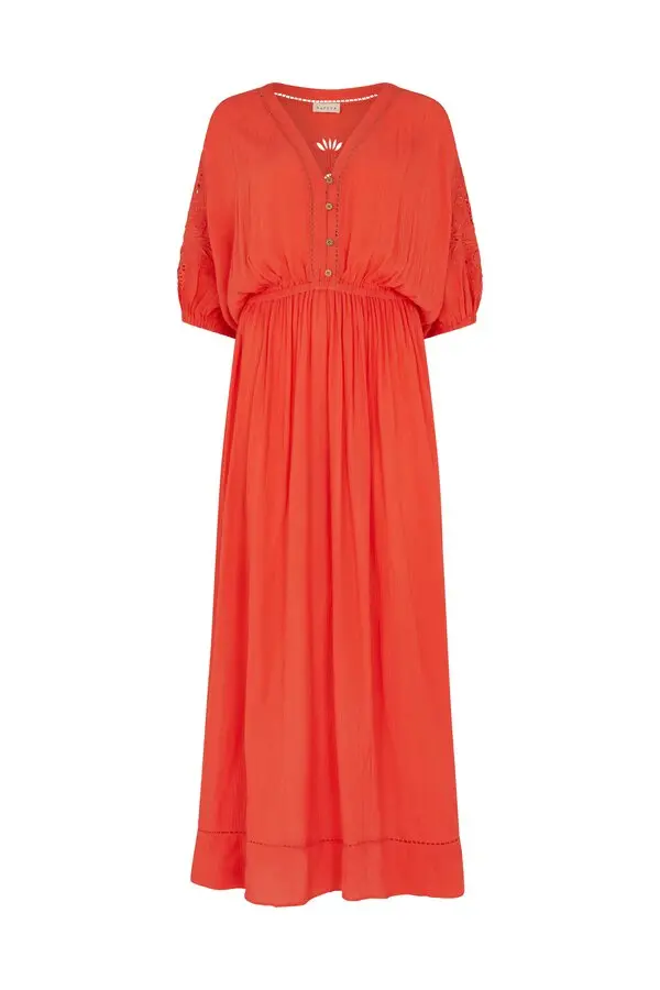 RAFFYA Somerton Embroidered Maxi Dress Yellow - Orange