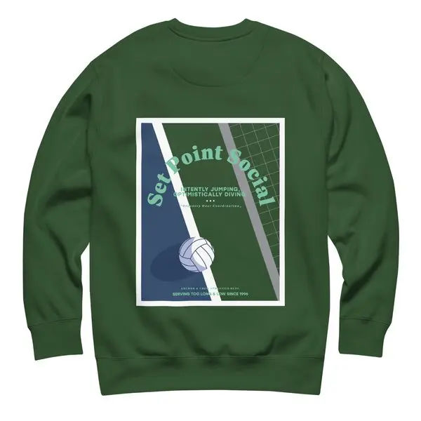 ANCHOR & CREW Forest Set Point Social Volleyball Club League Organic Cotton Sweatshirt - Green