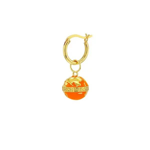 TRUE ROCKS Gold / Orange Orange & 18kt Gold-plated Mini Globe Charm On Gold Hoop - Gold/orange