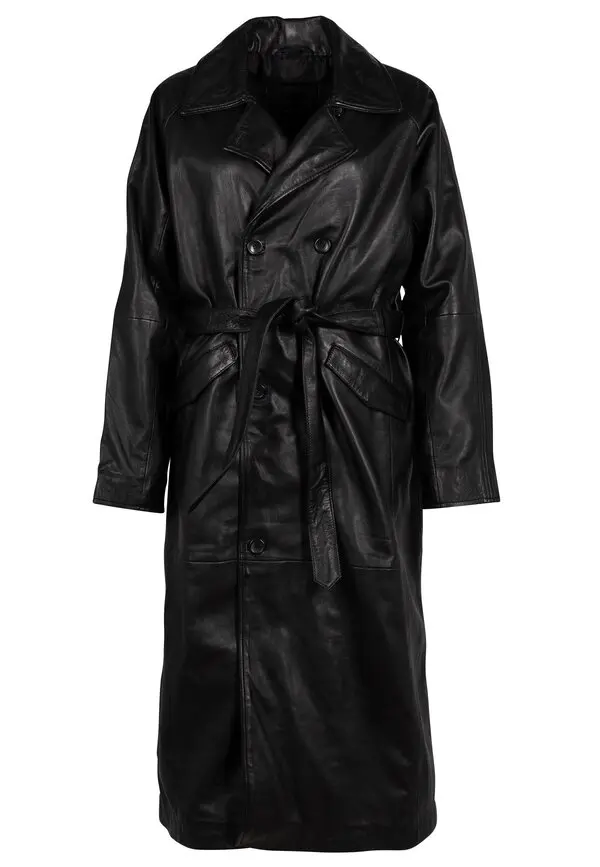 Mauritius Oversized Leather Trench Coat Deniz - Black