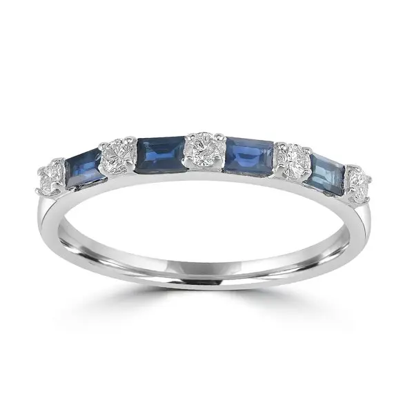 ARTISAN White / Blue Blue Sapphire & Diamond Alternating Band Ring In 18k White Gold - White/blue