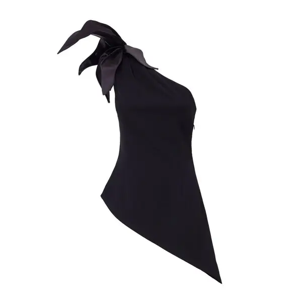 JULIA ALLERT Feminine Asymmetric One-shoulder Blouse - Black