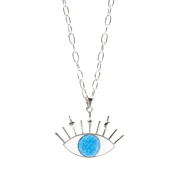 EBRU JEWELRY Blue Opal Evil Eye Pendant Necklace - Silver