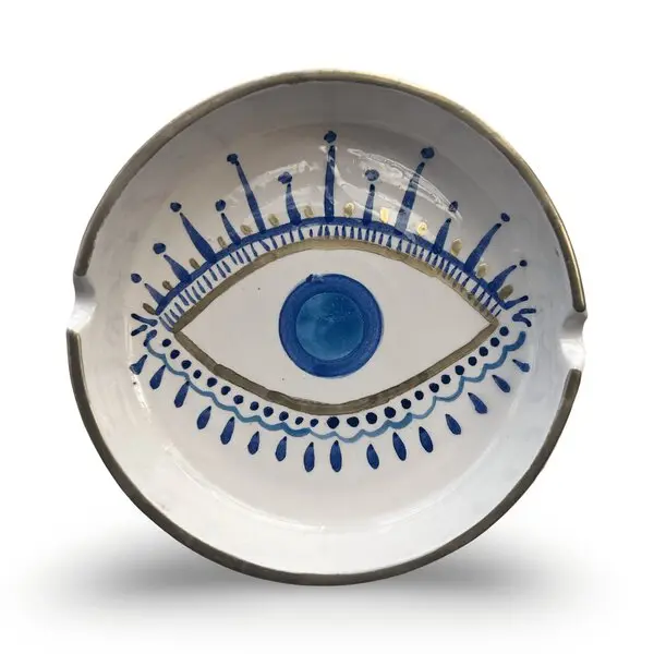 CASA DUNIYA Shanti Hand-painted Evil Eye Ceramic Trinket Dish - White