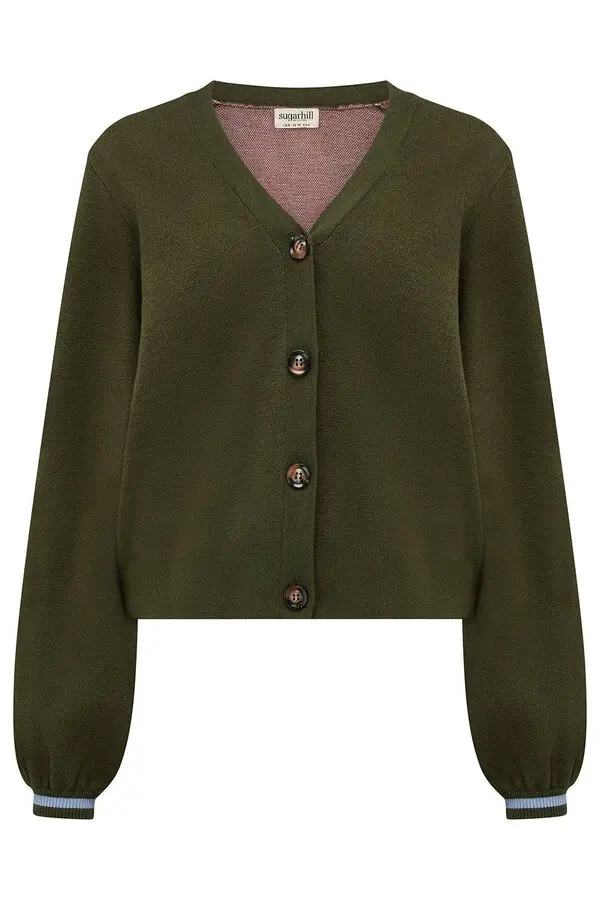 SUGARHILL BRIGHTON Adrian Cardigan Khaki, Leopard Jungle - Green