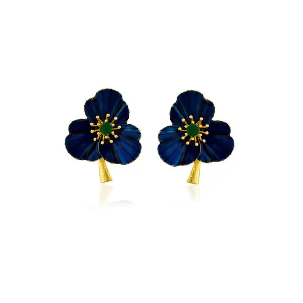 MILOU JEWELRY Navy Three-leafed Clover Earrings - Blue