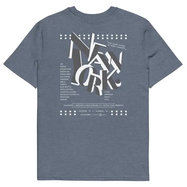 ANCHOR & CREW Heather Gustatory New York Coffee Scene Organic Cotton Embroidered T-shirt - Blue