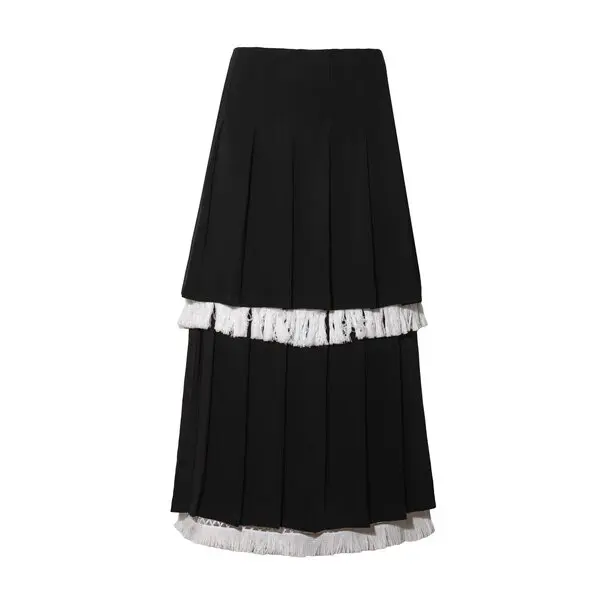 JULIA ALLERT Pleated A-line Skirt With Fringe Detail - Black