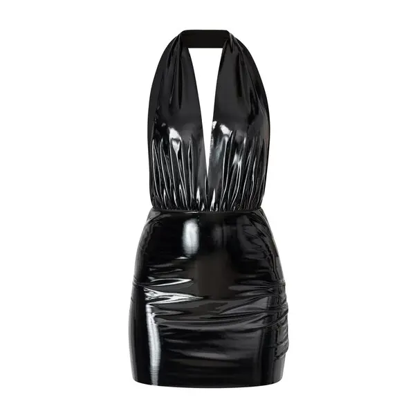 LIA ARAM Faux-leather Backless Mini Dress - Black