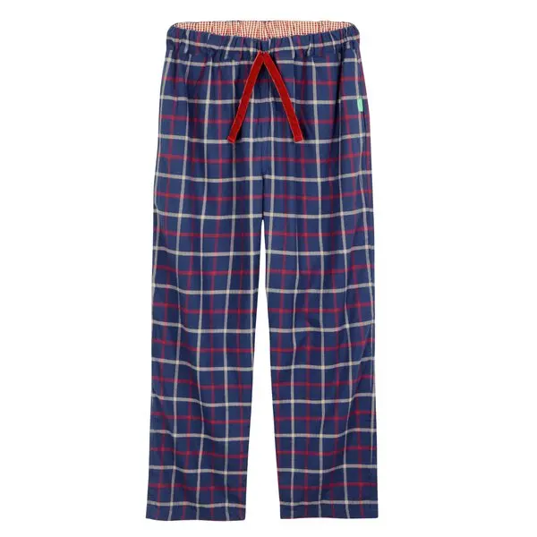 LOUNGERS Neutrals / Blue / Red Organic Brushed Cotton Lounge Bottoms / Trousers / Pants Red / Blue - Blue/red