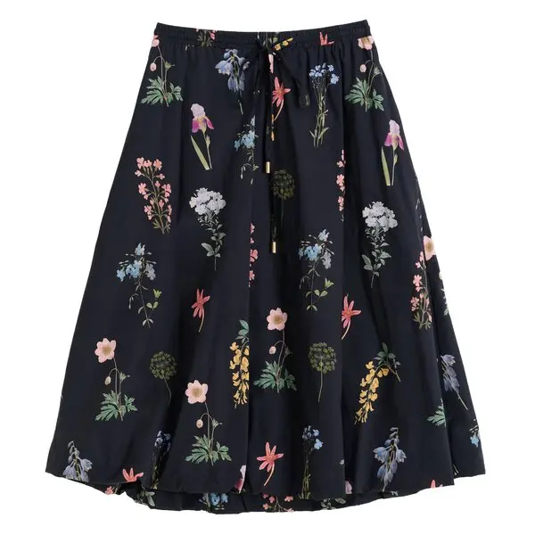 LOUCHE Dixie Flower Press Print Balloon Hem Midi Skirt Multi - Blue