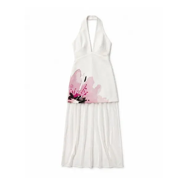 SAN MALÓ Lisa Halter Dress With Chiffon Overlay And Floral Detail