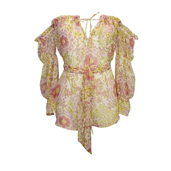 JENNAFER GRACE Raquel Off The Shoulder Top In Flowerchild - Pink/yellow