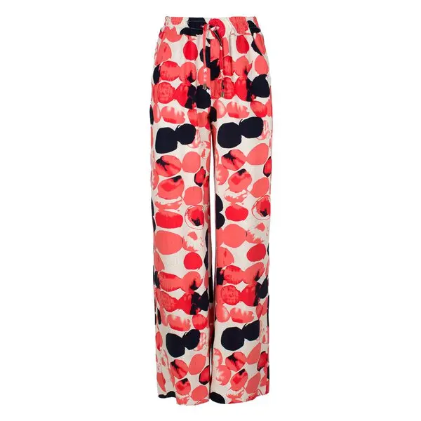 CONQUISTA Apricot Print Linen Style Wide Leg Pants - Orange