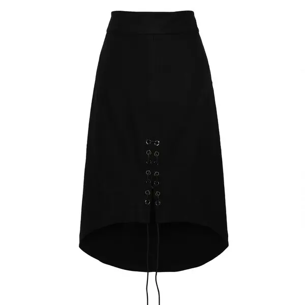 SMART AND JOY Front Lacing Suede Skirt - Black