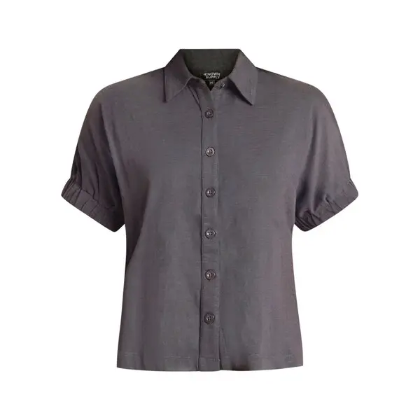 KNOWN SUPPLY Short Sleeve Button Up Tee Alora Lead - Blue