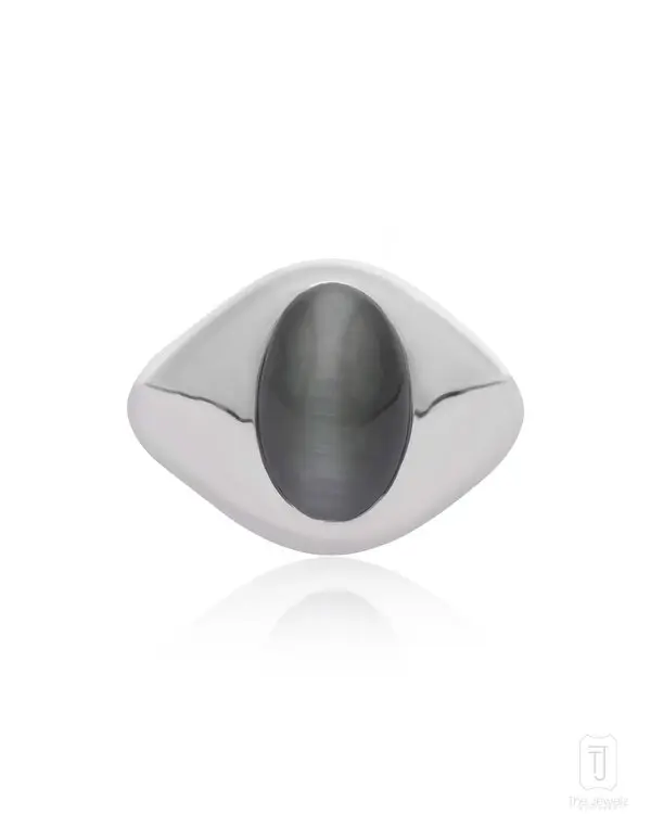 THE JEWELZ Grey / Silver Moonlit Gaze' Cat's Eye Ring - Grey/silver