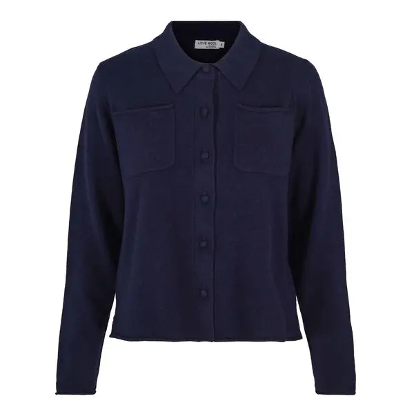 TIRILLM Nadine Short Cardigan With Collar And Pockets, Navy - Blue