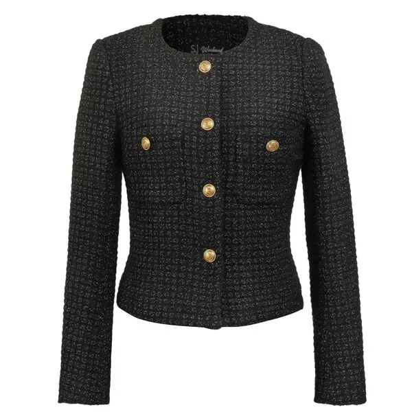 SMART AND JOY Tweed Blazer Patch With Pockets - Black