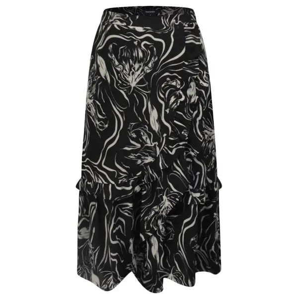 SMART AND JOY Flared Midi Skirt With Graphic Print - Black