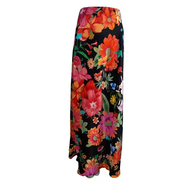 INTROVERTIE VIENNA Oia Bias Cut Silk Maxi Skirt Paradise Lost - Black