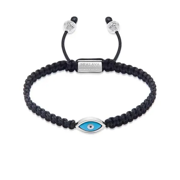 NIALAYA JEWELRY Black / Silver Black String Bracelet With Silver Evil Eye - Black/silver