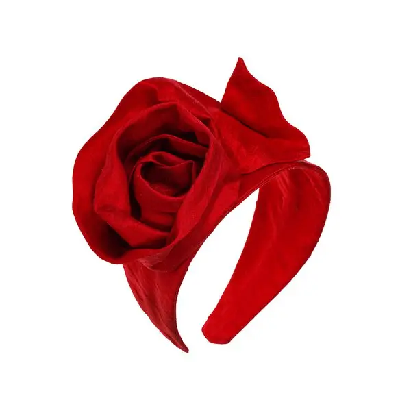 SIBI HATS Rose Embellished Silk Headband - Red