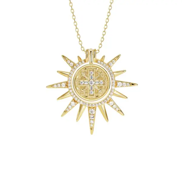 VANIMY Byzantine Cross Medallion Sunburst Necklace - Gold