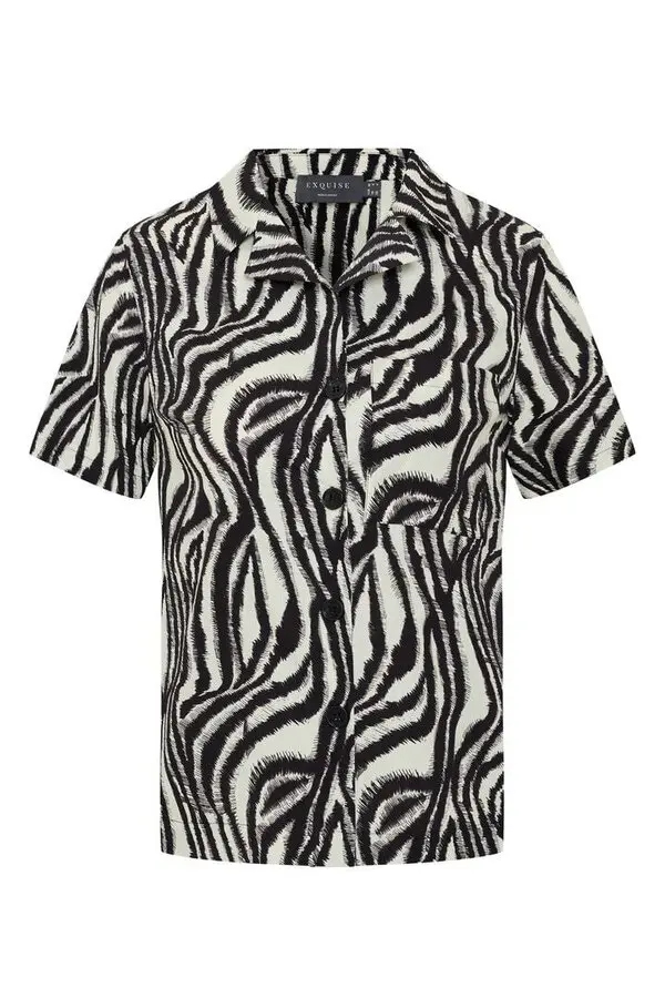 EXQUISE Regular Zebra Print Cotton Adelaide Shirt - Black