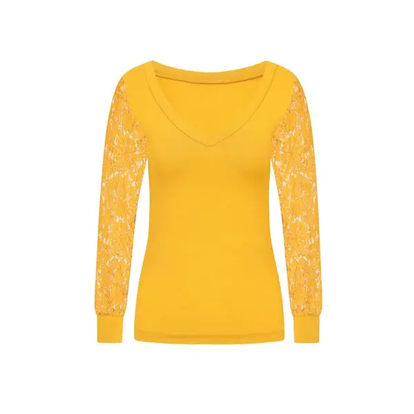 SOPHIE CAMERON DAVIES Mustard Yellow Cotton V-neck Top - Orange