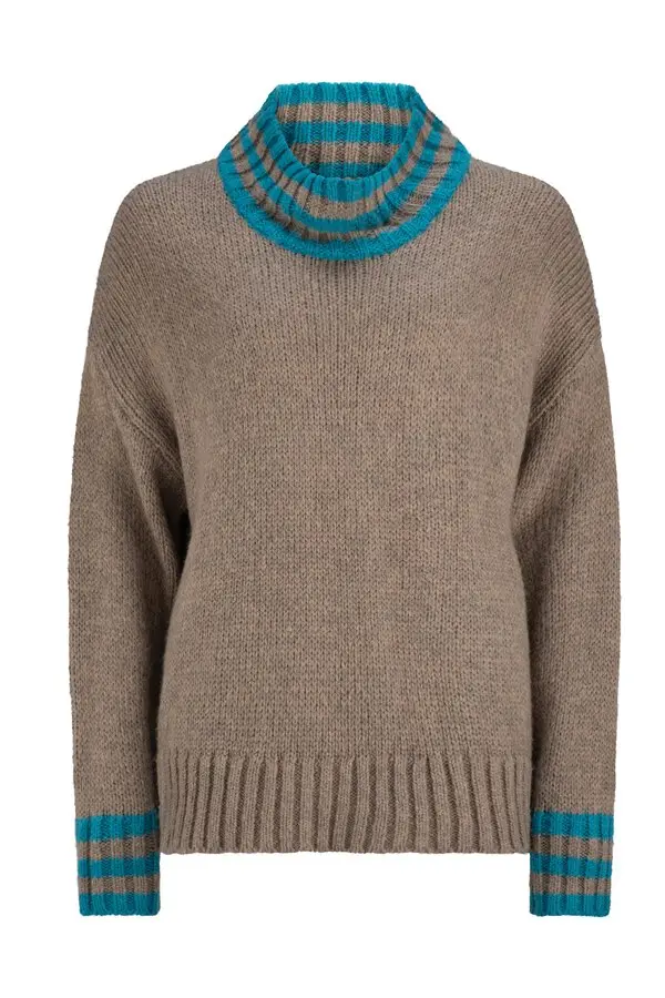 DREF Desire Sweater Dark Grey / Aqua - Brown