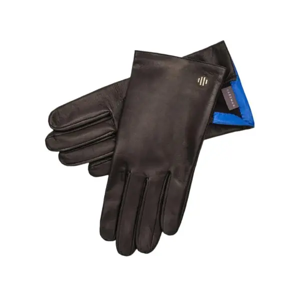 1861 GLOVE MANUFACTORY Black / Blue Hamerli Gaston Black And Royal Blue Leather Gloves - Black/blue