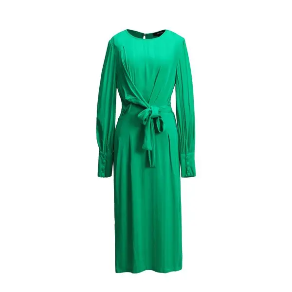 SMART AND JOY Draped Blouse Dress With Side Bow - Green