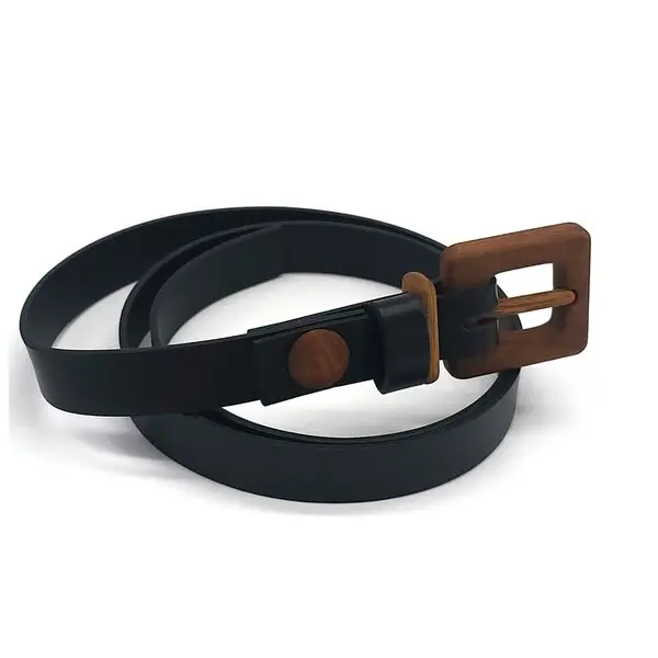 WOOD BELT Fiordland Kind 206 Walnut Wood Leather Belt - Black