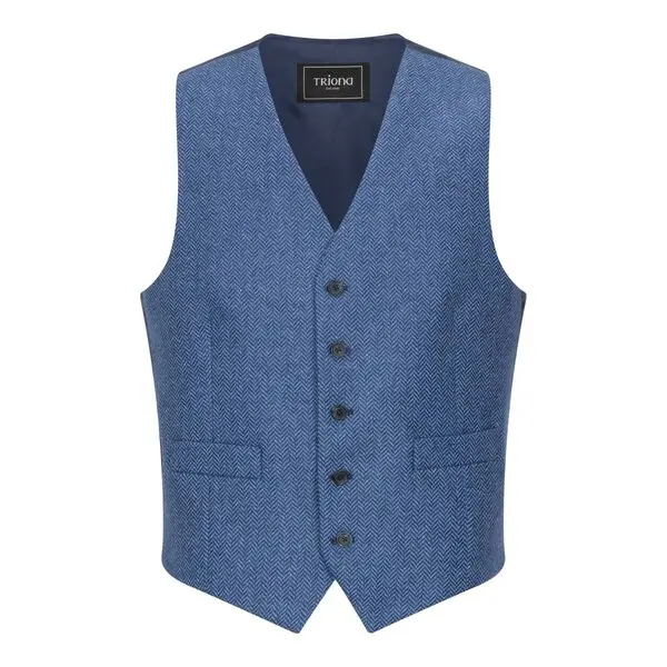 TRIONA Light Herringbone Michael Irish Tweed Waistcoat - Blue