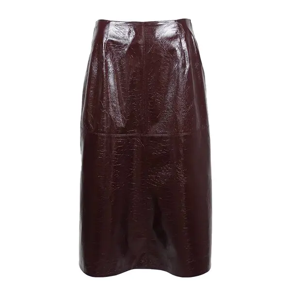LALIPOP DESIGN Mid-length Vegan Patent Leather Maroon Skirt - Brown