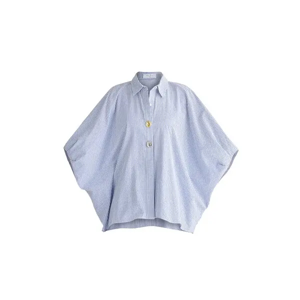 PAISIE Metallic Button Details Oversized Blouse In Stripes - Blue