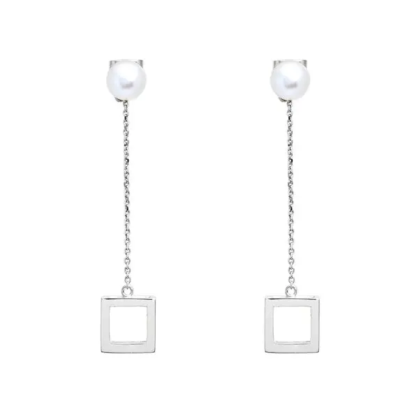 SHEIDA FARROKHI Square Drop Earrings Solid Gold - White/silver