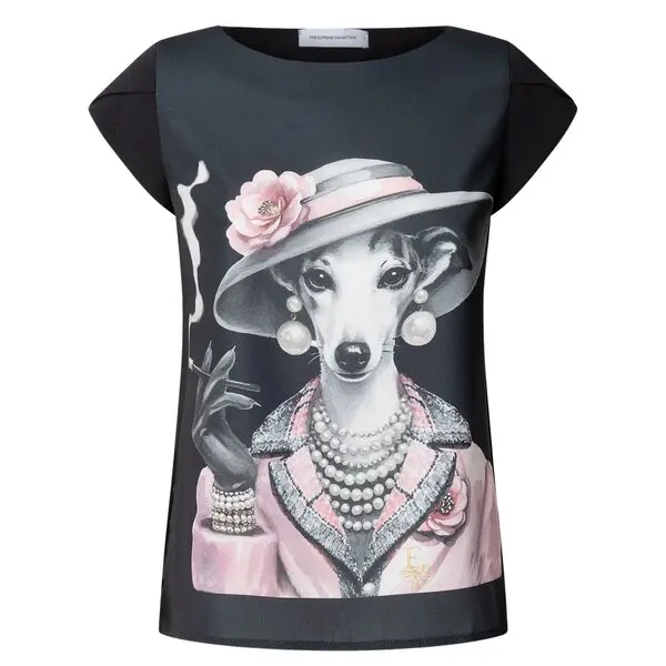 THE EXTREME COLLECTION Printed T-shirt With Petal Sleeves - Black