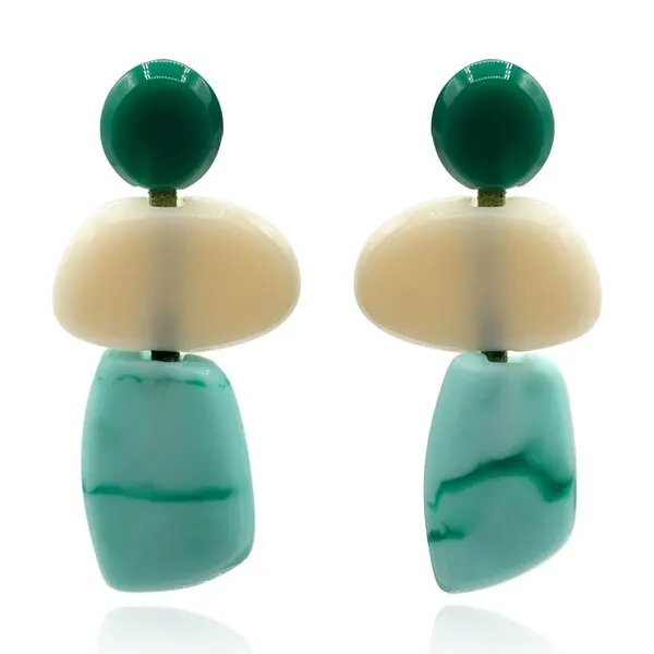 MICHAEL NASH JEWELRY Neutrals / Puzzle Resin Multi Triple Drop Earrings - Green