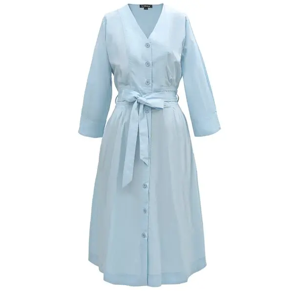 SMART AND JOY Minimalist Cotton Shirt Dress With Knotted Belt Light - Blue